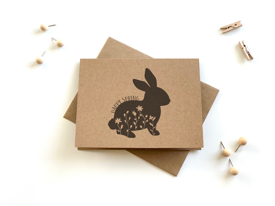 Kraft Happy Spring Bunny Cards and Envelopes, Blank Spring Notecards ...