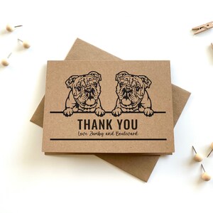Bulldog Personalized Thank You Cards With Envelopes, Dog Notecard With ...