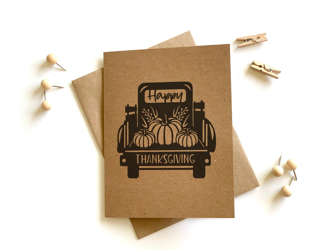 Happy Thanksgiving Pickup Truck Cards With Pumpkins, Thanksgiving Truck ...