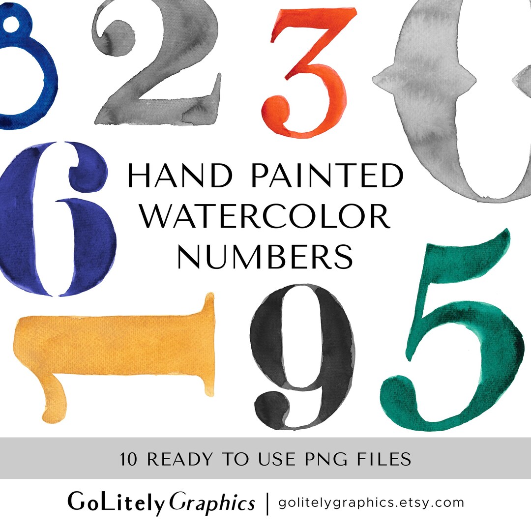 Hand Painted Watercolor Numbers for Canva or Digital Scrapbook | Clip ...