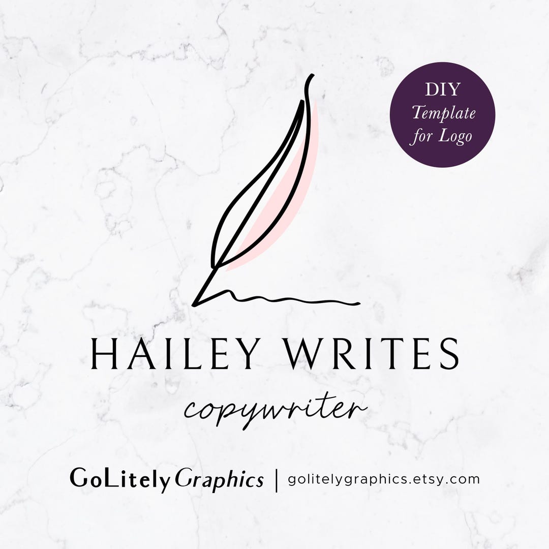 Handdrawn Copywriter Logo, Author Feather Logo | Logo Design Template ...