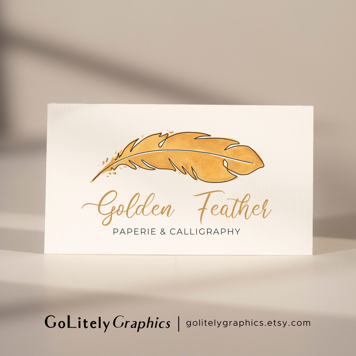 Golden Watercolor Feather Logo | Logo Design Template | Instant ...