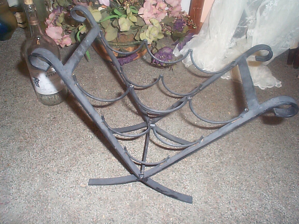 Mid Century Modern Black Wrought Iron Wine Rack 6 Bottle Wine Rack ...