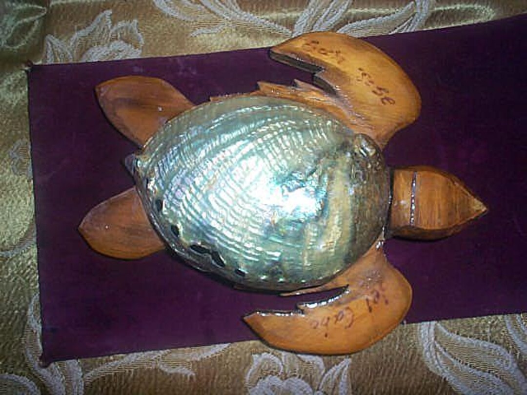 Turtle Figure Made From Abalone Shell and Wood Folk Art Sea Turtle ...