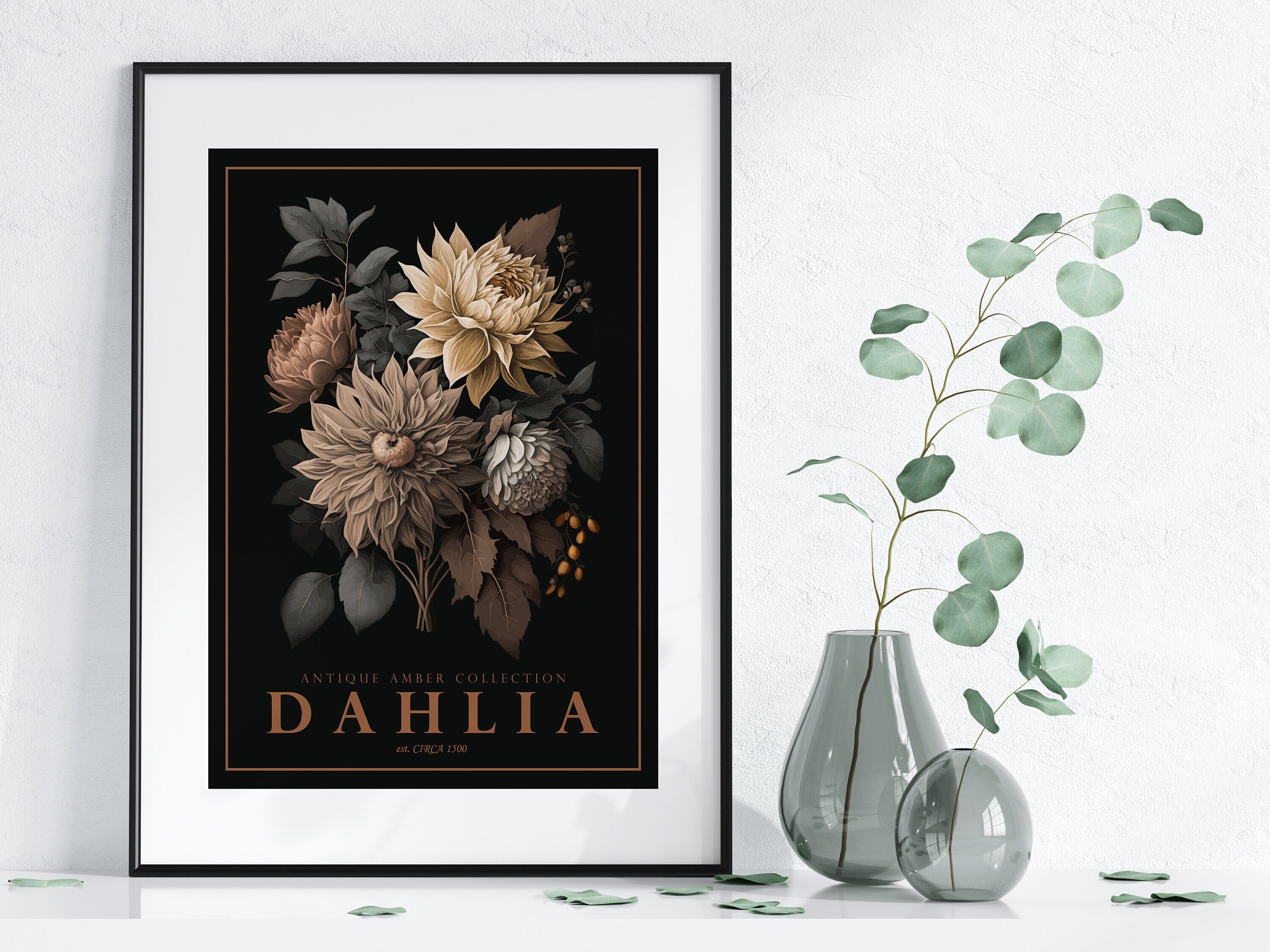 Dahlia Antique Decor, Dahlia Digital Print, Floral Poster, Floral ...