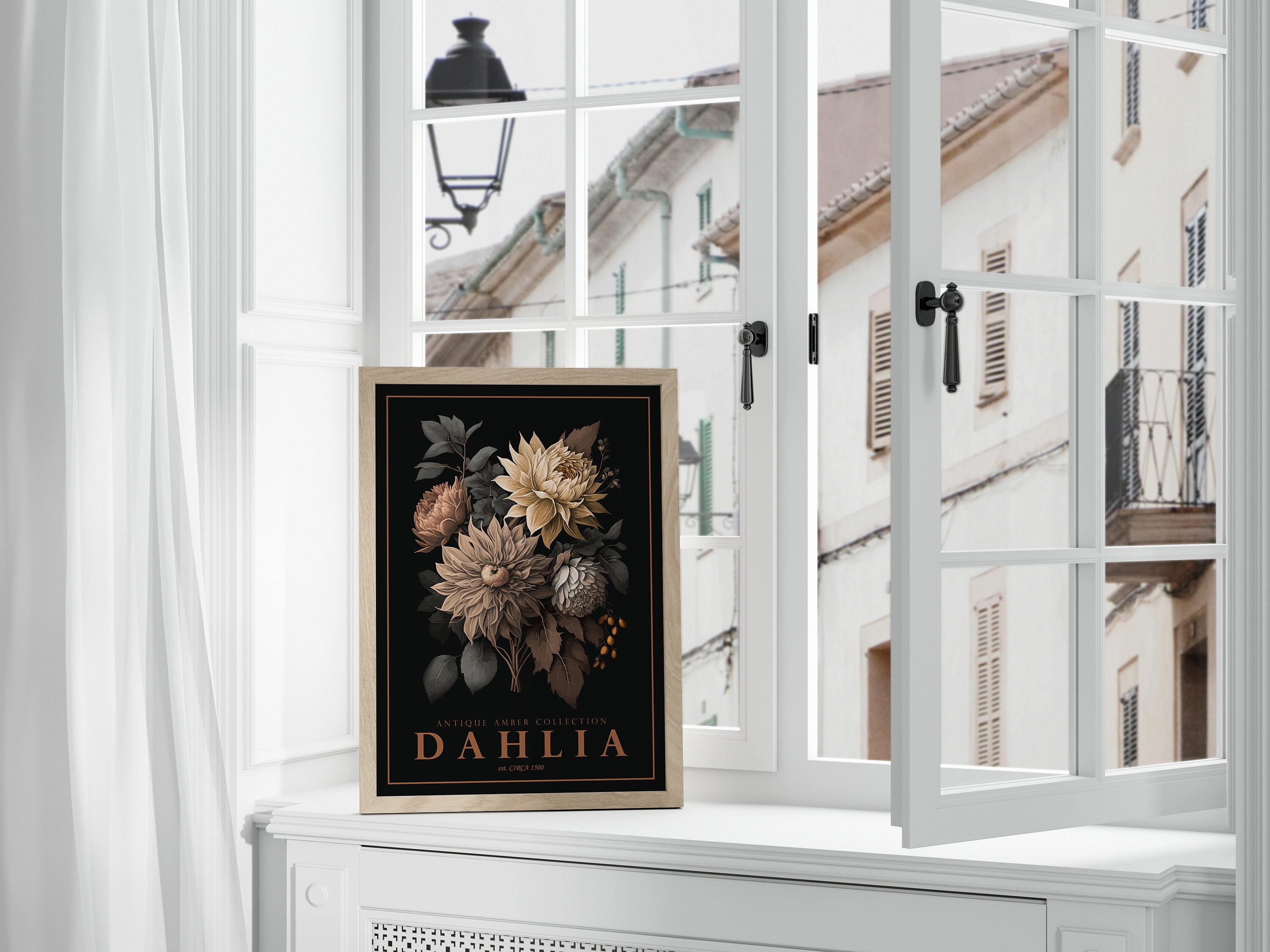 Dahlia Antique Decor, Dahlia Digital Print, Floral Poster, Floral ...