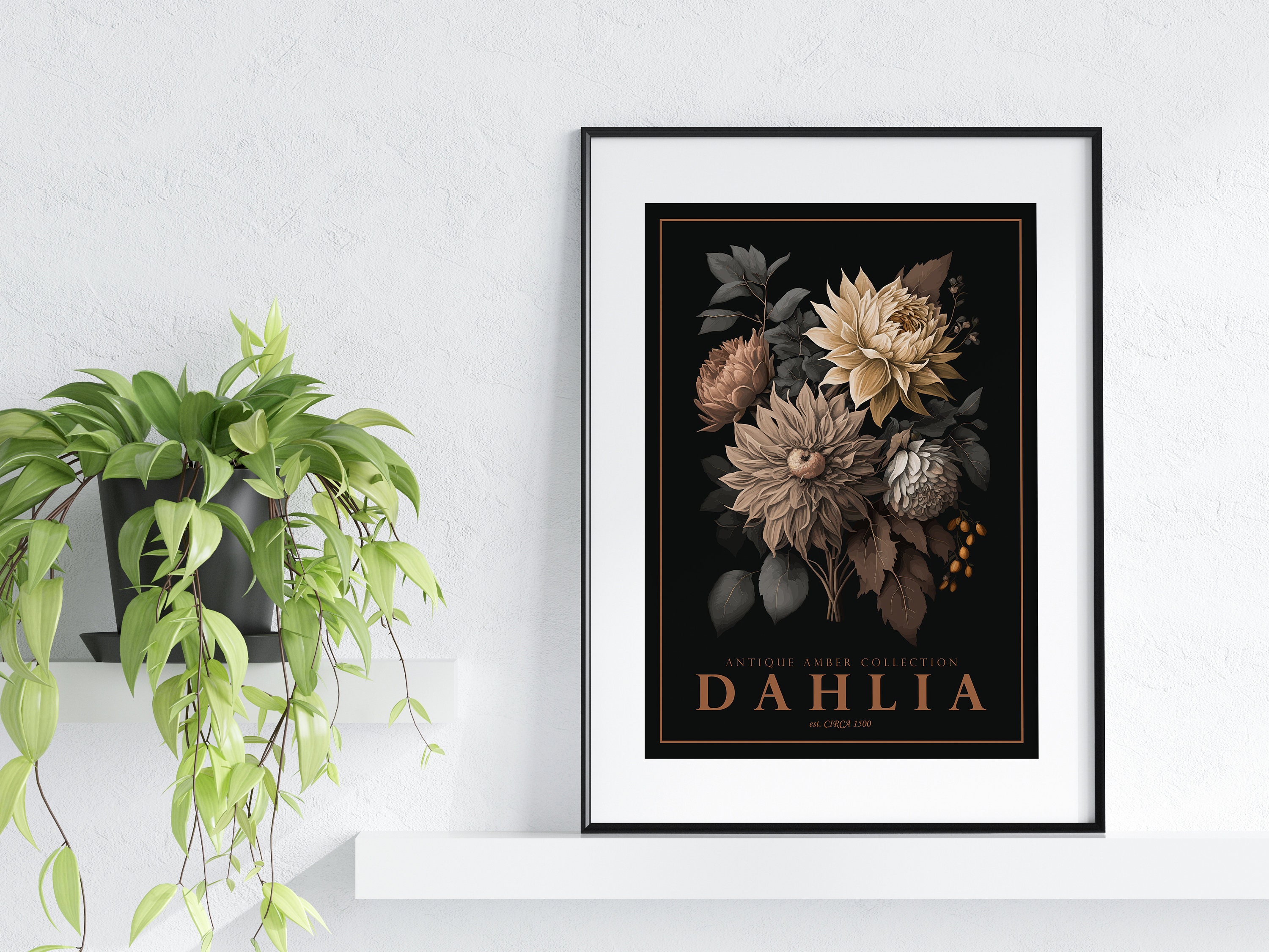 Dahlia Antique Decor, Dahlia Digital Print, Floral Poster, Floral ...