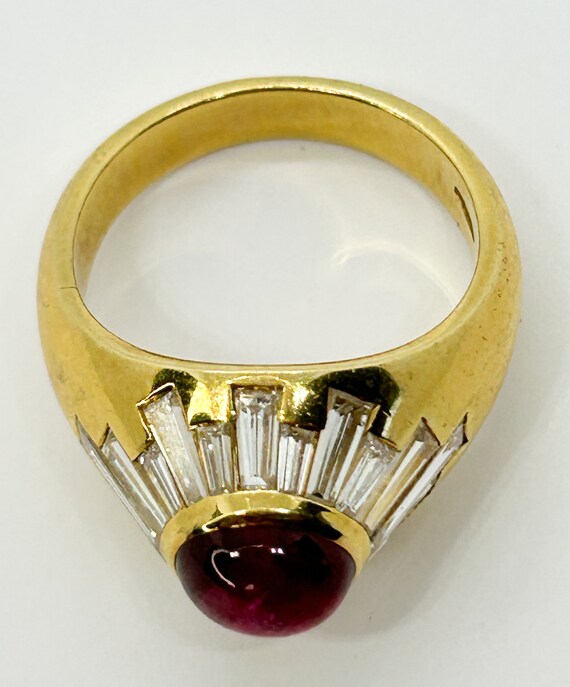 Dome Ring 7mm Ruby Cabochon & Baguette Diamond 18k Ye… - Gem
