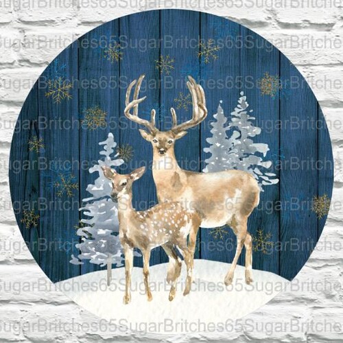 Winter Wreath Sign Winter Scene With Deer Christmas Wreath - Etsy