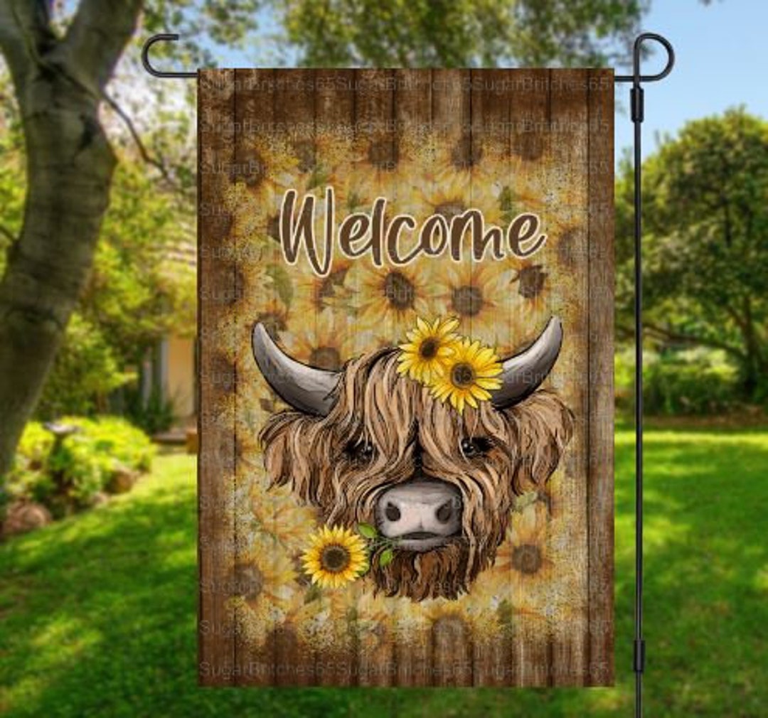 Highland Cow Flag, Highland Cow Theme, Fuzzy Cow, Cow Flag, Welcome ...