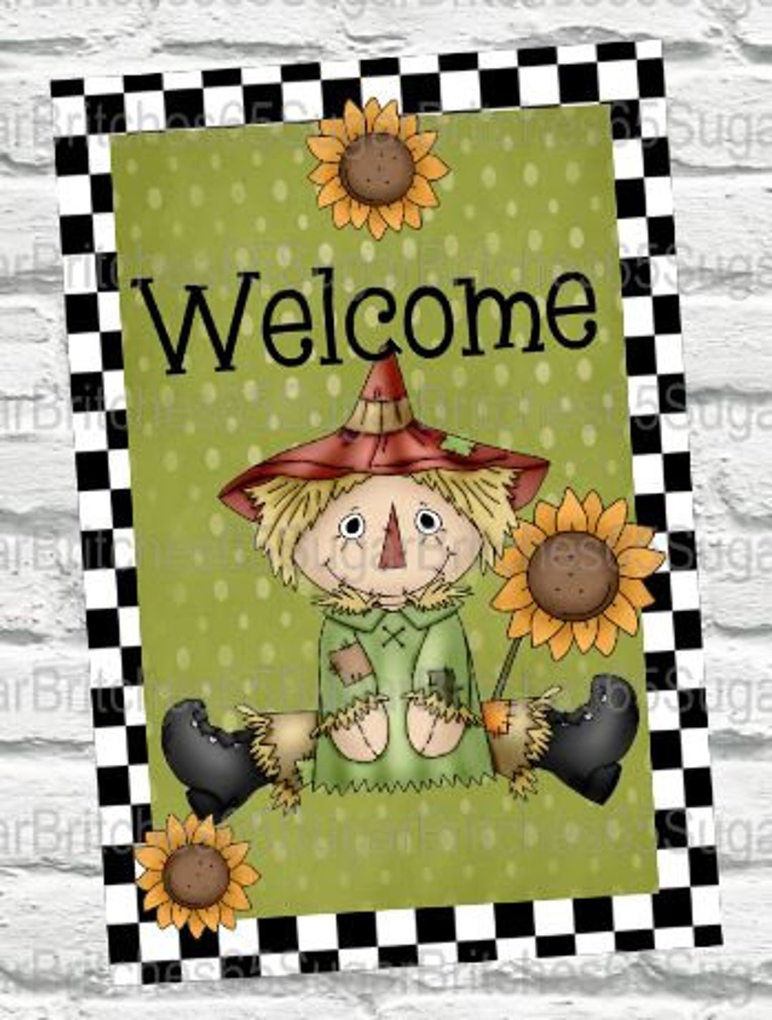 Primitive Welcome Sign With Scarecrow, Scarecrow Sign, Scarecrow Wreath ...