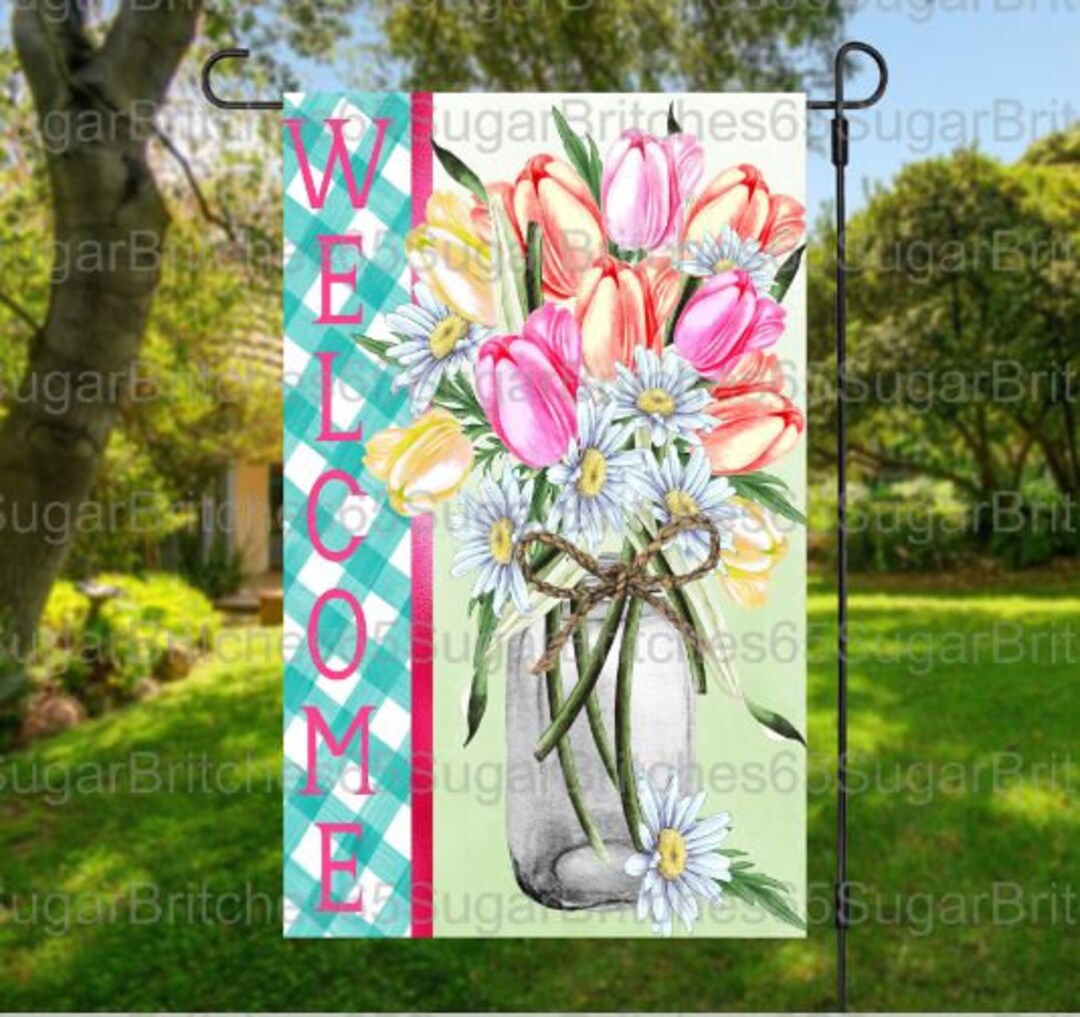 Spring Welcome Flag, Spring Garden Flag, Spring Decor, Mason Jar With ...