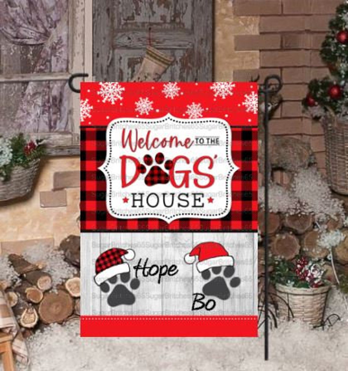 Paw Print Welcome Flag Welcome to the Dogs House Christmas - Etsy