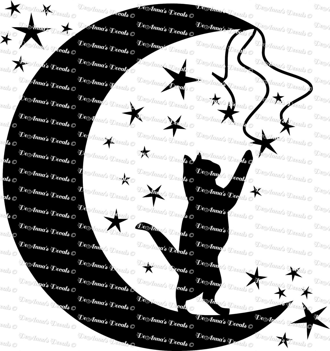 Cat Playing on Moon With Stars SVG File Cute Pet Clipart Digital ...