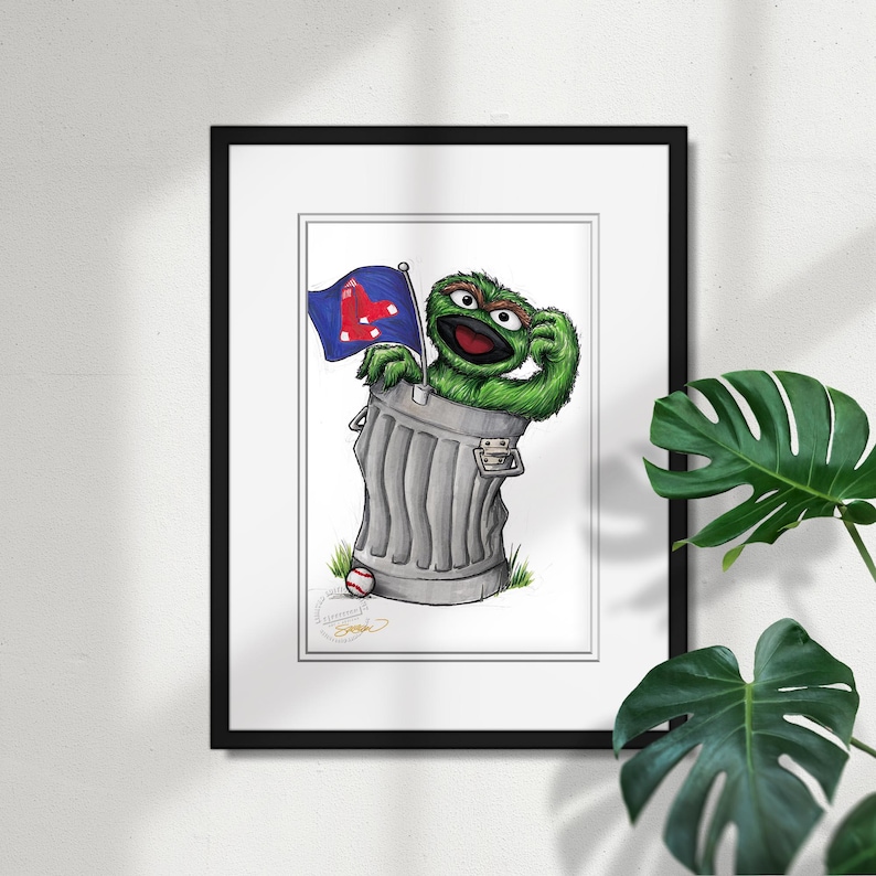 Boston Red Sox Oscar the Grouch Sketch Print - MLB and Sesame Street ...
