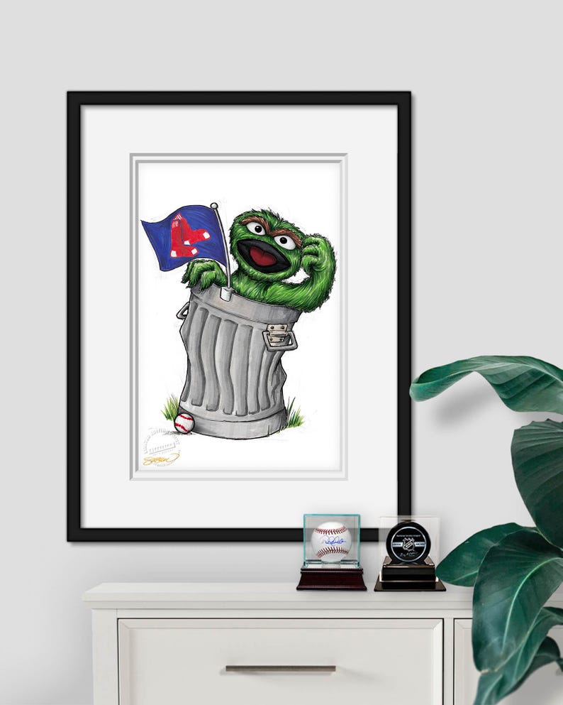 Boston Red Sox Oscar the Grouch Sketch Print - MLB and Sesame Street ...