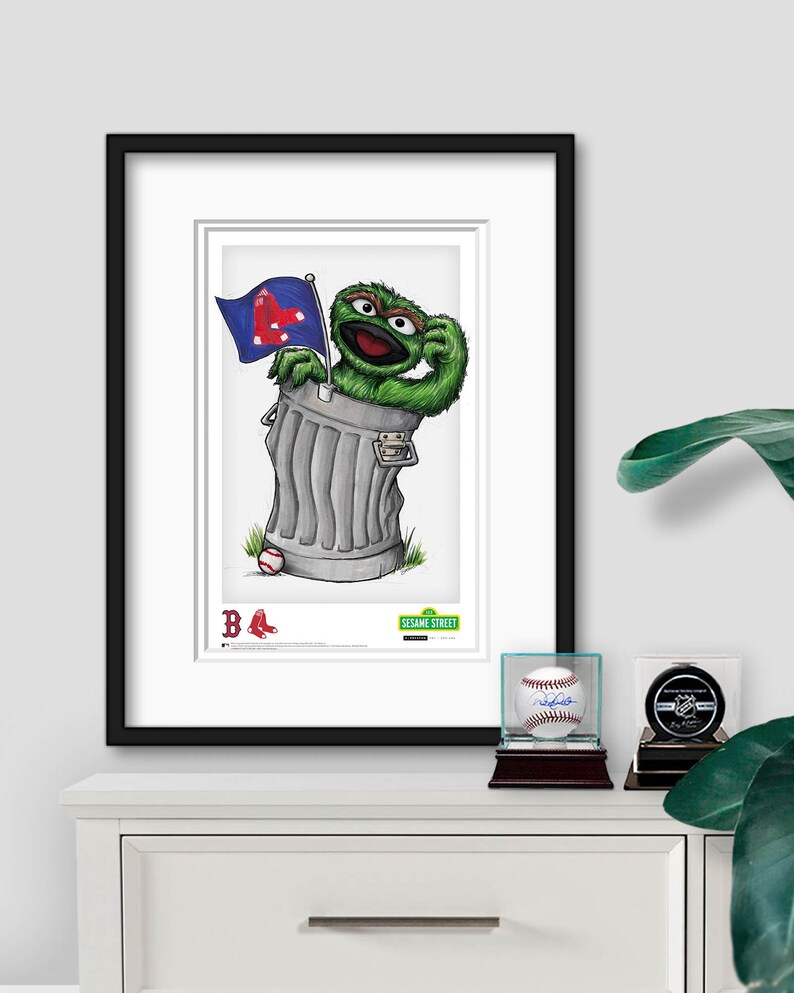 Boston Red Sox Oscar the Grouch Sketch Print - MLB and Sesame Street ...