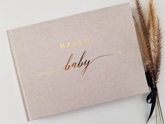 Custom Made Hello Baby Linen Guest Book Hardcover Fabric Luxe - Etsy