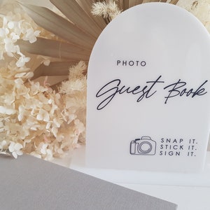 PHOTO GUEST BOOK Snap It Stick It Sign It Arch Please Sign Our Guest ...