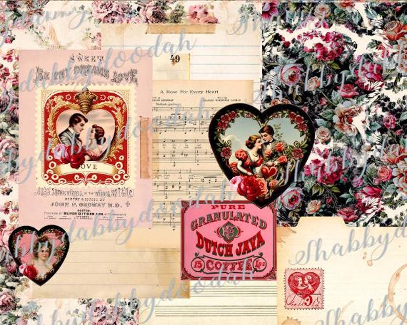 32 Pg VALENTINES From the VAULT Collection Vintage Background Pages ...