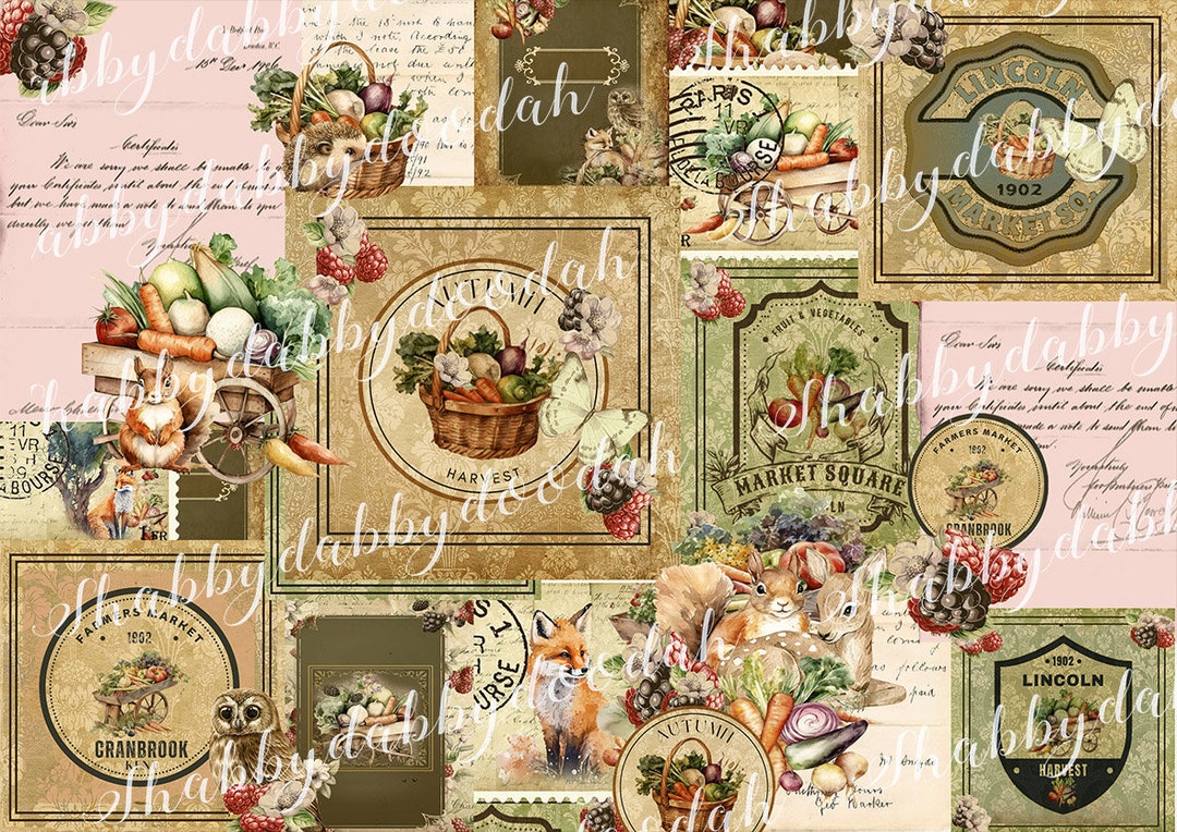 20 Pg AUTUMN HARVEST - HARVEST Themed Vintage Papers & Floral Nature ...