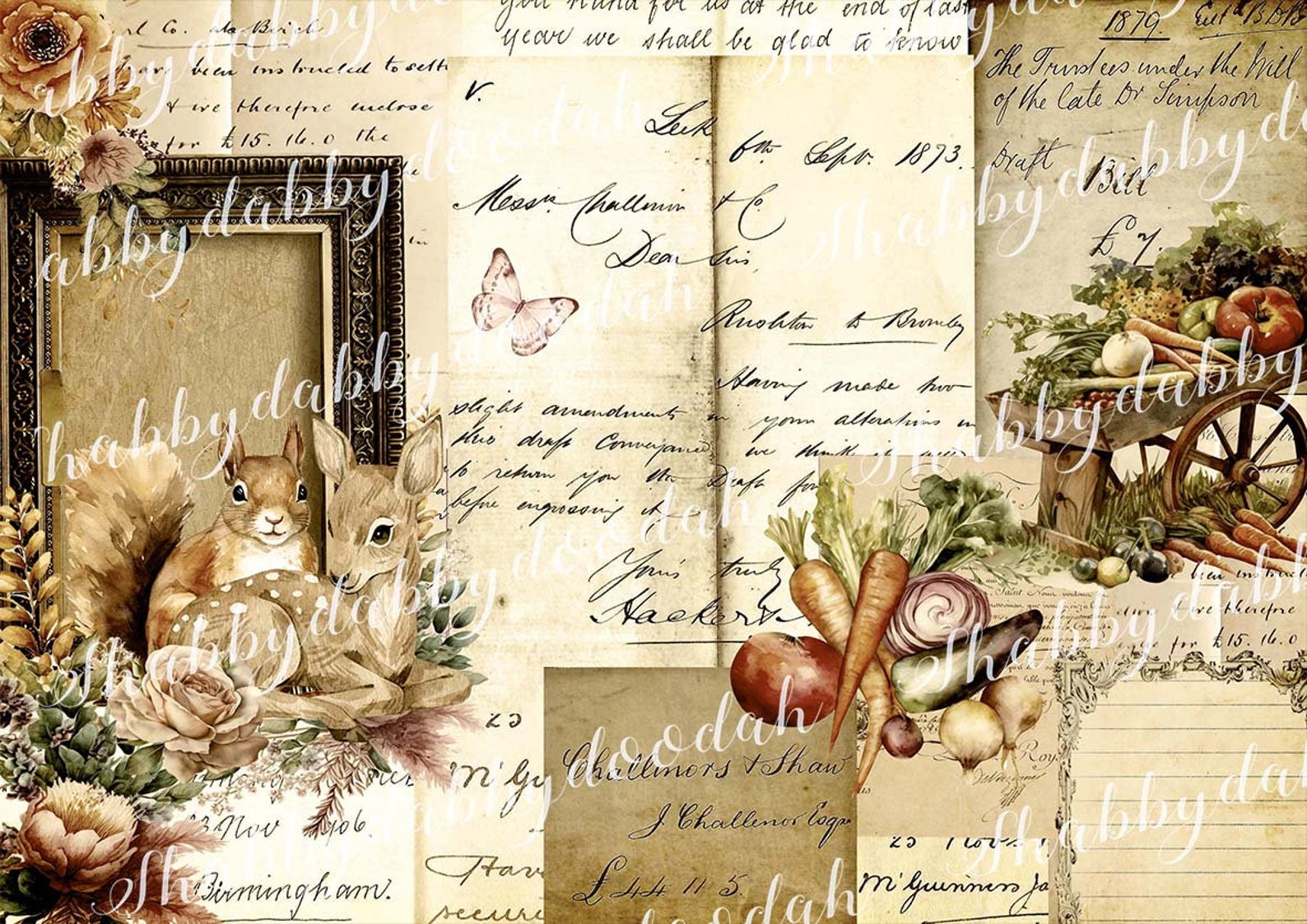 20 Pg AUTUMN HARVEST - HARVEST Themed Vintage Papers & Floral Nature ...
