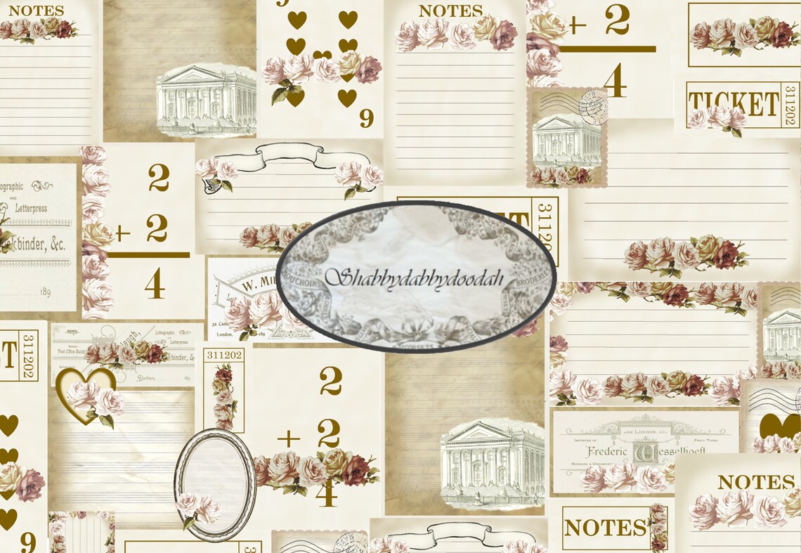 VINTAGE NOTES Vintage Style Background Pages Roses Romantic | Etsy