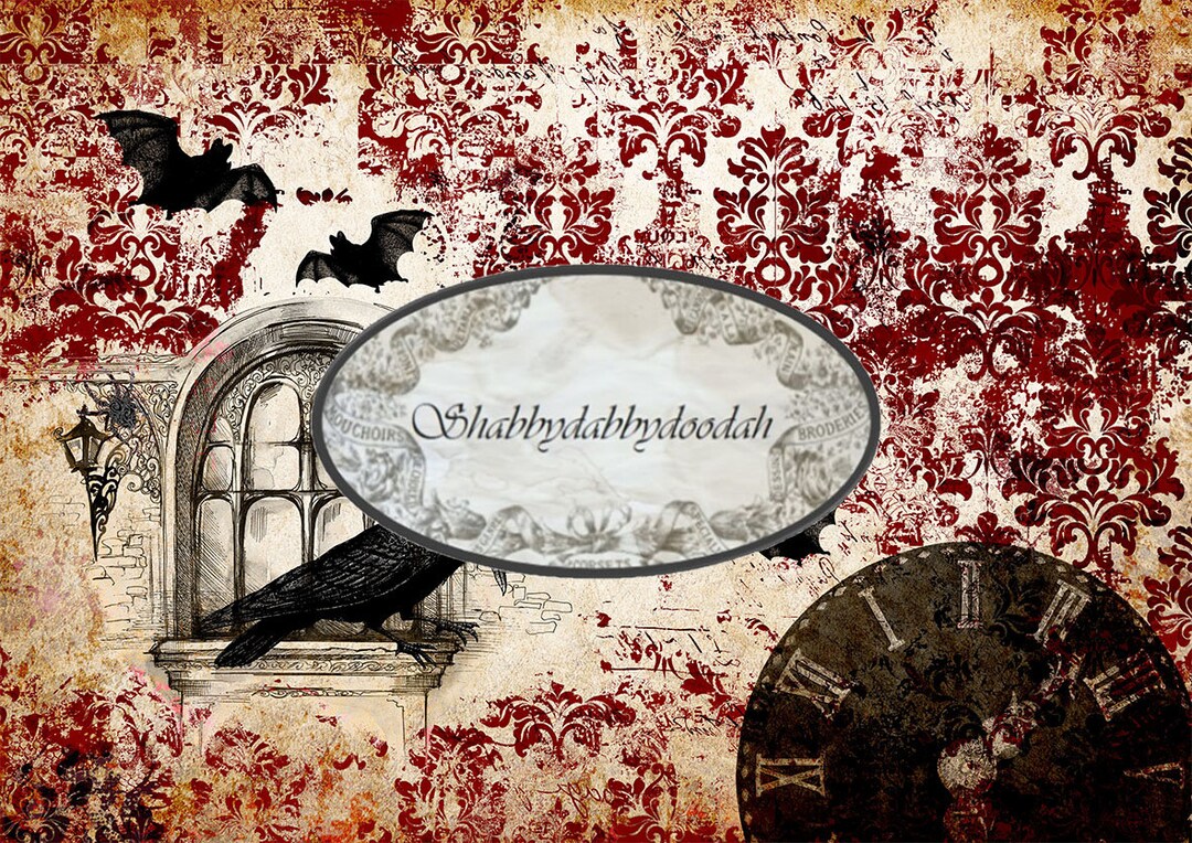 16 Pg DREADED RED HALLOWEEN Gothic Themed Collage Digital Print ...