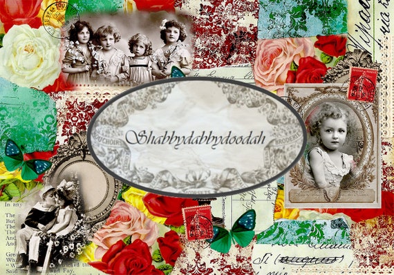 6 Pg VICTORIAN ROSES Collage Background Pages Vintage Digital - Etsy