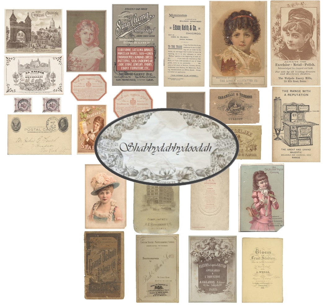 5 Pg VICTORIAN EPHEMERA PIECES Set 1 Vintage Ephemera Stamps Postcards ...