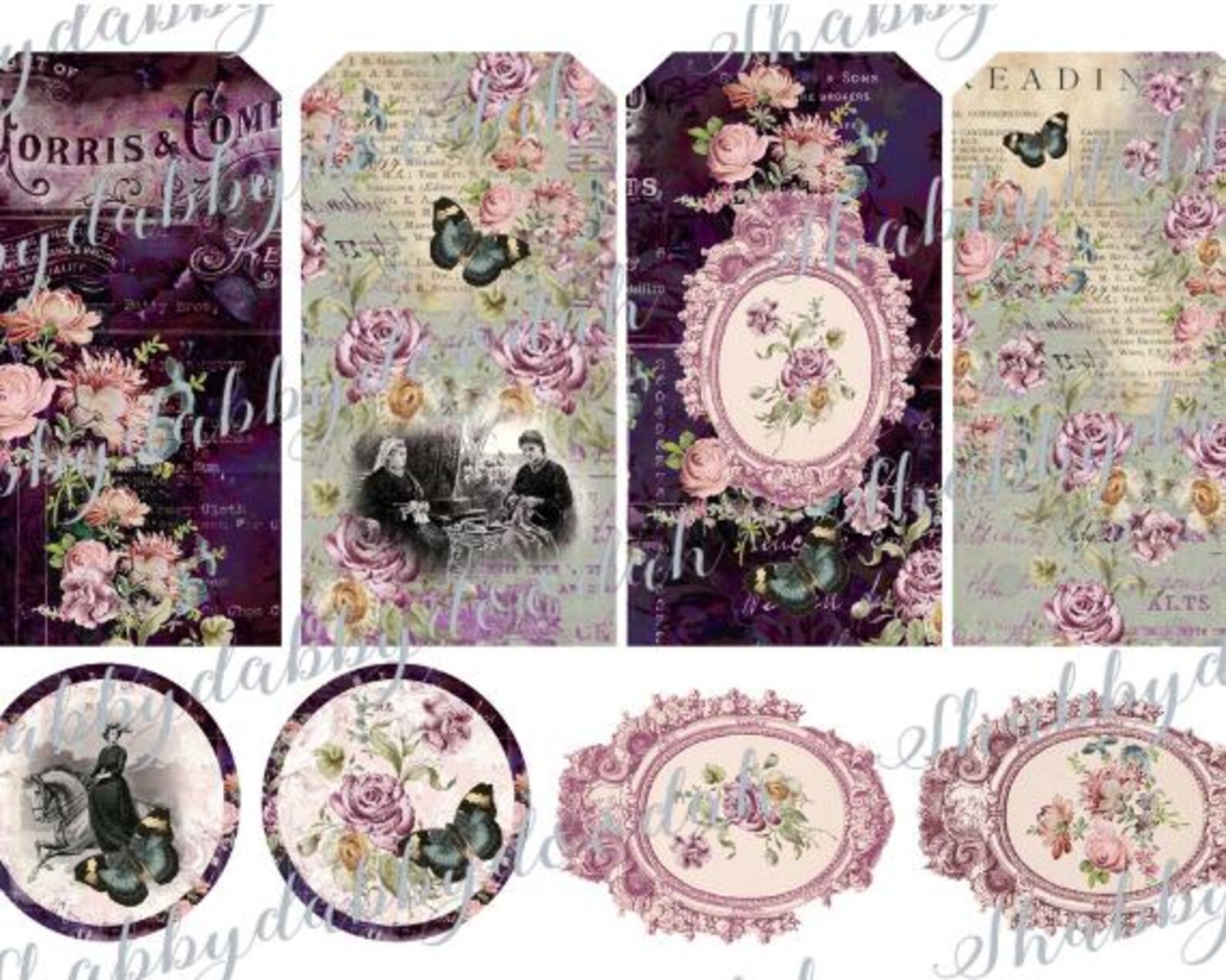 10 Pg MULBERRY GARDEN Rich Coloured Vintage Fussy Cuts Journaling Cards ...