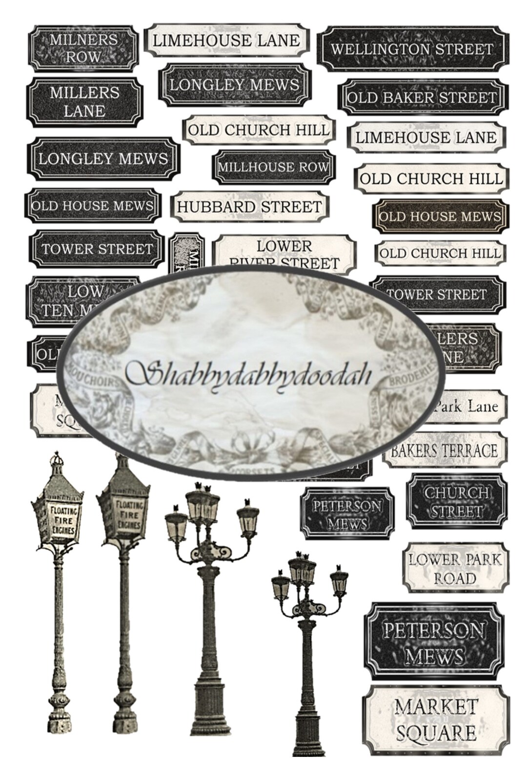 VICTORIAN STREETS Tabs Ticket Ephemera Vintage Font Junk Journal Themed ...