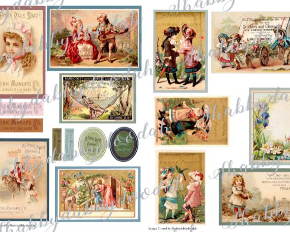 Victorian Ephemera Set 6, 9 Page Floral Junk Journal Cards (digital ...