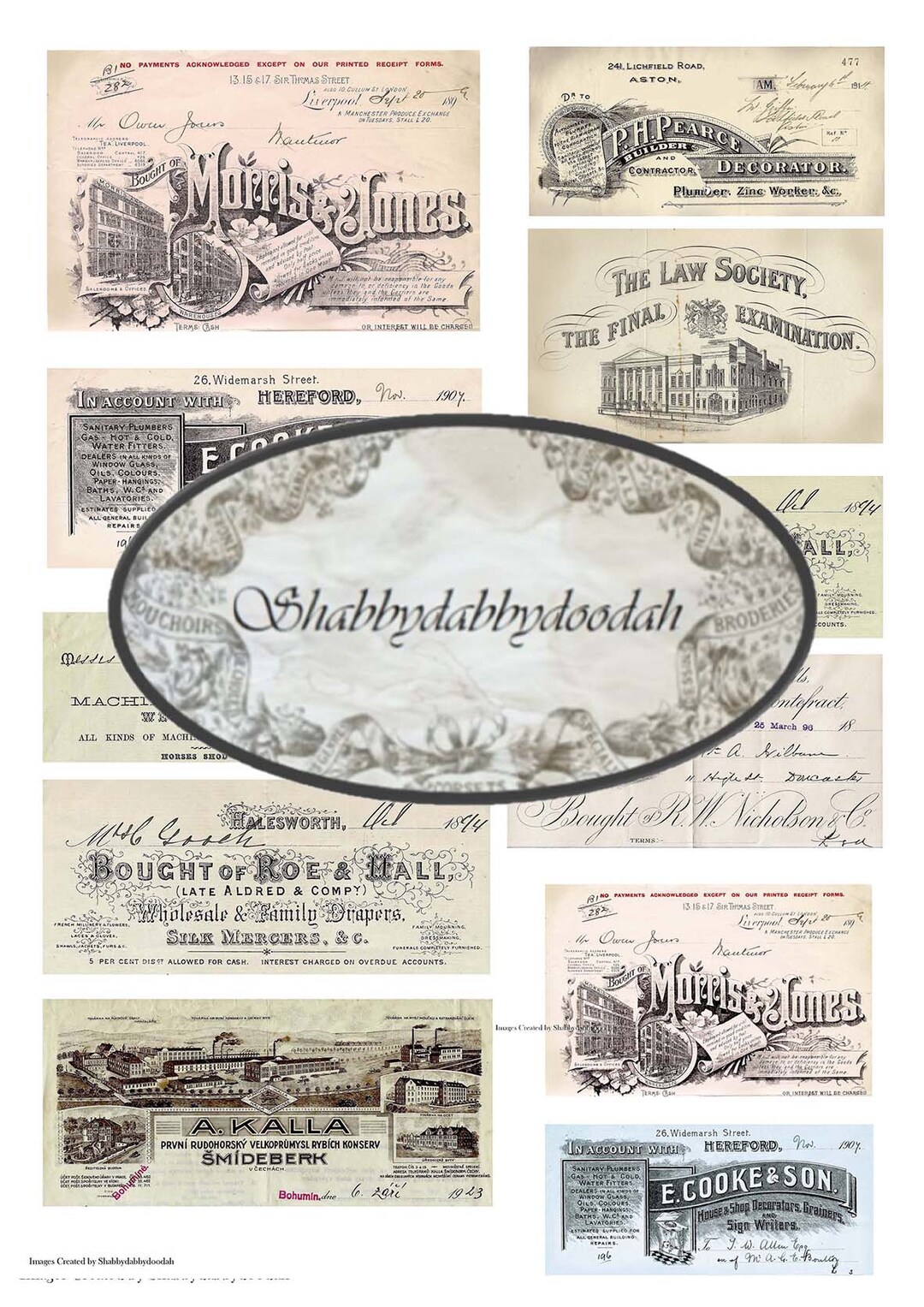 6 Pg Vintage Headers Invoice Receipts Paperwork Journaling Cards Junk ...