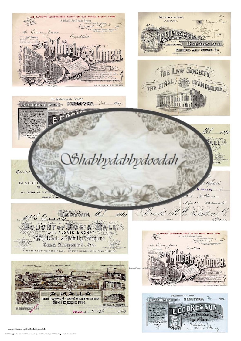 6 Pg Vintage Headers Invoice Receipts Paperwork Journaling | Etsy