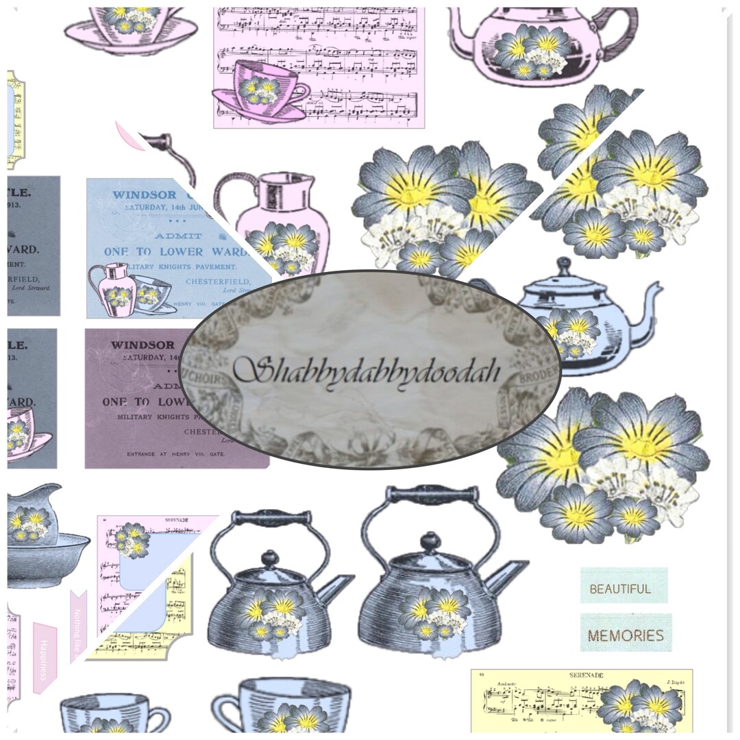 3 PAGE Vintage TEA Themed DIGITAL Die Cut Set of Journalling Cards ...