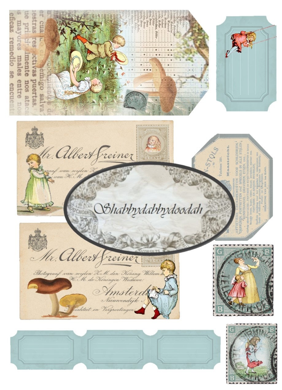 6 Page KIDS CAPERS Vintage Ephemera Set Floral Rabbits Woods | Etsy