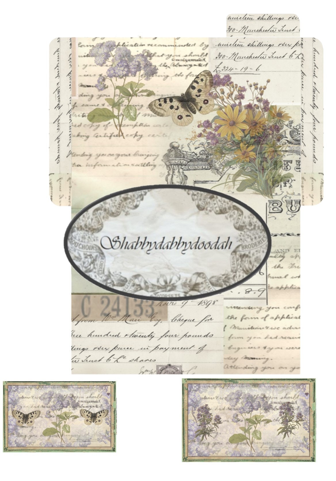 5 Pg LAVENDER VALLEY Vintage Ephemera Set Flowers Envelopes - Etsy