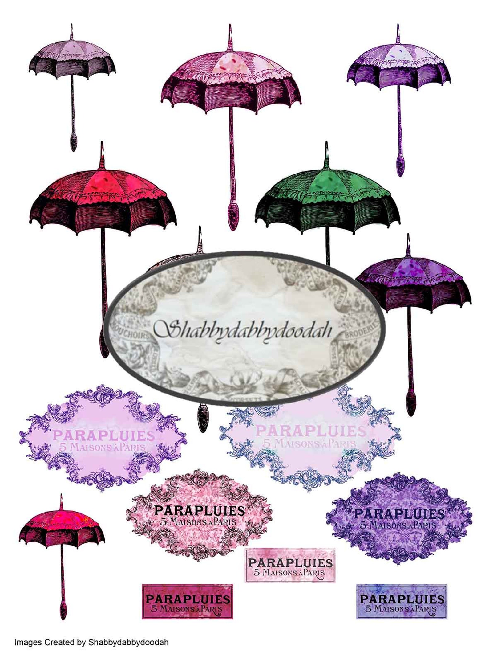 SHABBY CHIC Umbrellas Colourful Set 3 Page Shabby Chic | Etsy