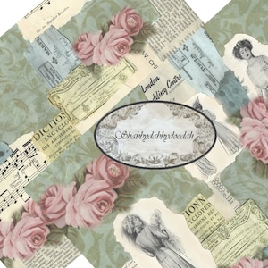 2 X Collage MORNING ROSES Background Pages Vintage Coloured Scrapbook ...