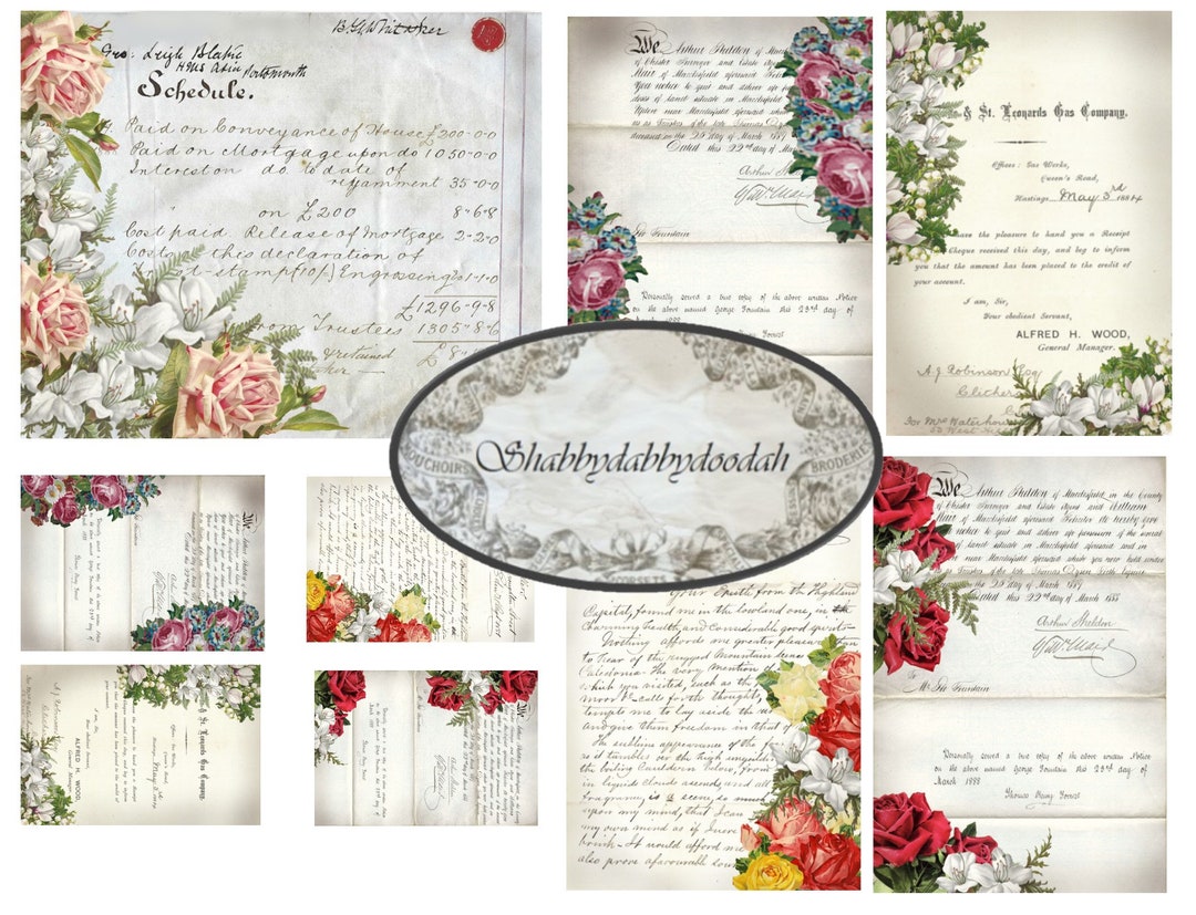 VICTORIAN VINTAGE Floral Themed Set Letters & Papers of Journalling ...