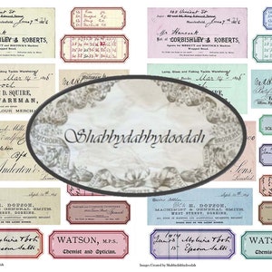 14 Page LABELS & Ephemera Set of Text Numbers Blank Embellishment ...