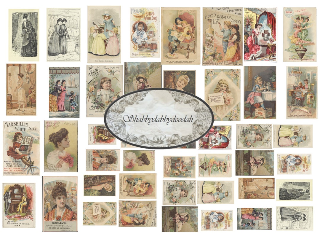 8 Pg VICTORIAN EPHEMERA PIECES Set 2 Vintage Ephemera Stamps Postcards ...
