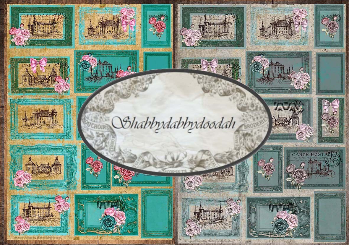 Vintage Turquoise FLORAL Labels Notecards With BG Pages 3pg | Etsy