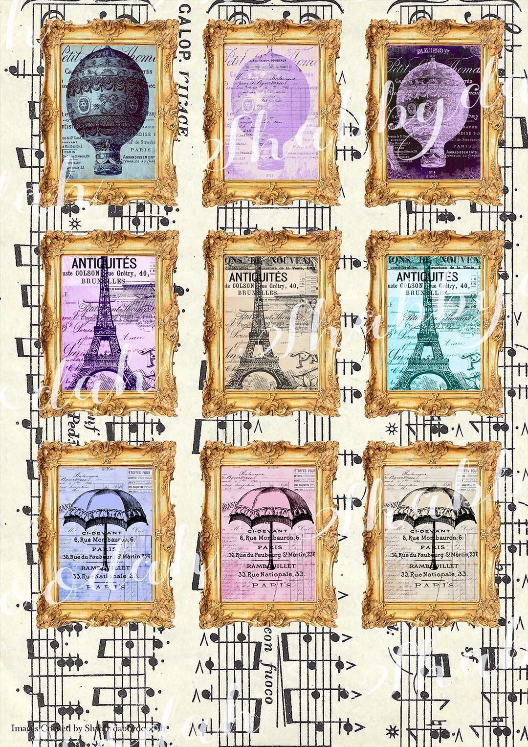 8 Page Framed VINTAGE TOPPERS Vintage Themed Die Cuts French Paris ...