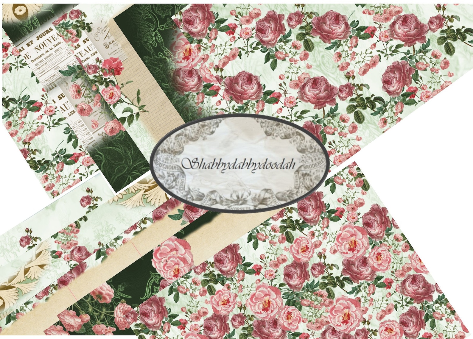 11 X Background Pages the ROSE GARDEN Vintage Green Pink - Etsy