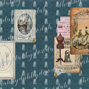 28 Pg SEWING Blue Brown COLLECTION Beautiful Background Pages Themed ...