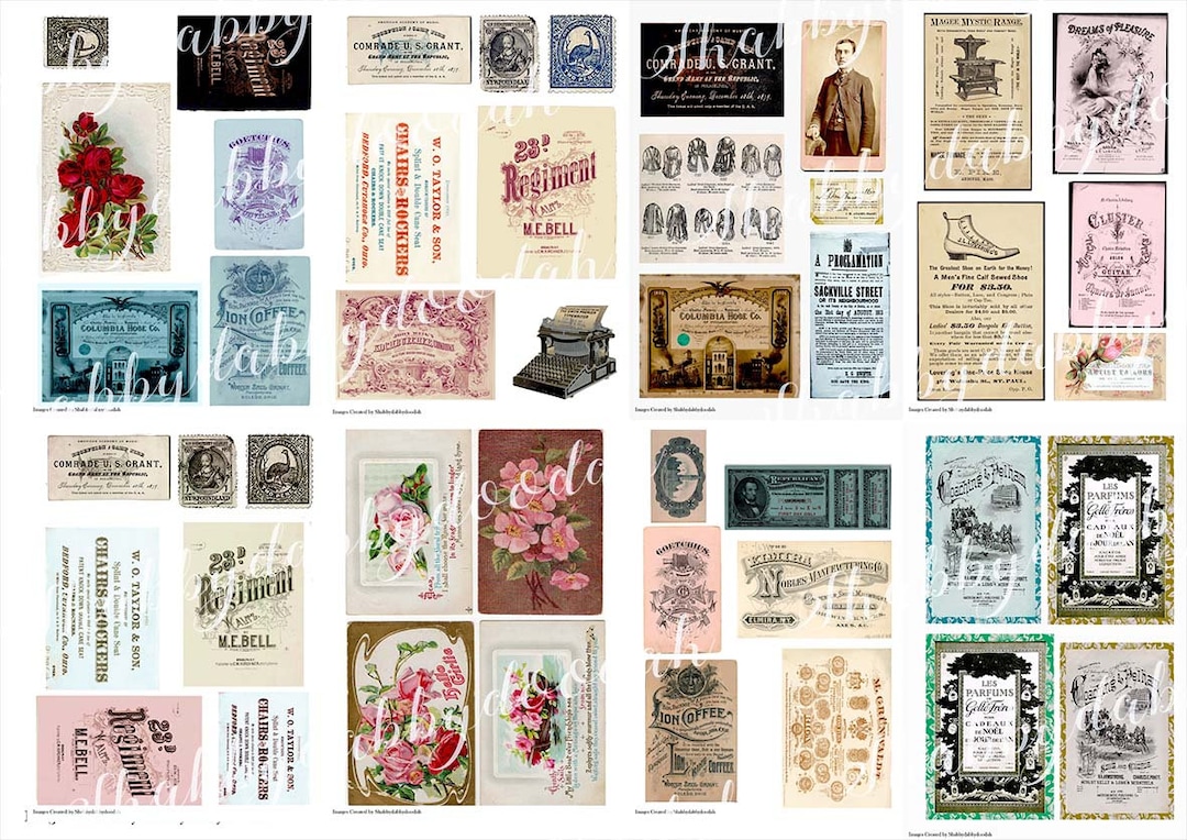 12 Pg VICTORIAN EPHEMERA PIECES Set 5 Vintage Ephemera Stamps Postcards ...