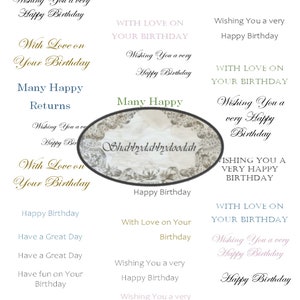 Card Making Happy Birthday & Other Sentiments Themed Set of Words ...