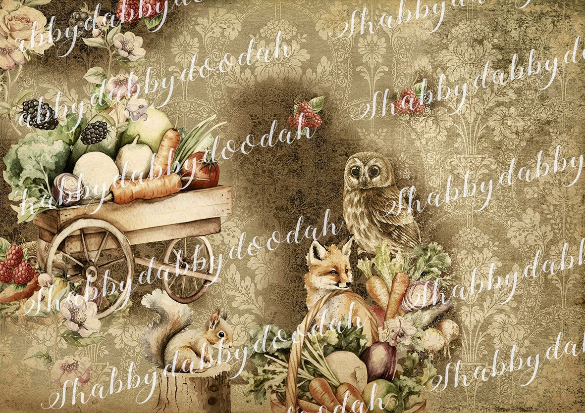 20 Pg AUTUMN HARVEST - HARVEST Themed Vintage Papers & Floral Nature ...